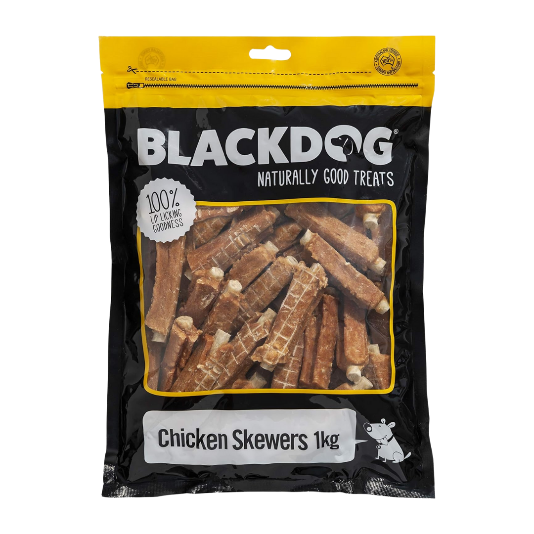 Black Dog Chicken Skewers | 1kg Natural Dog Treats – Pet Bites