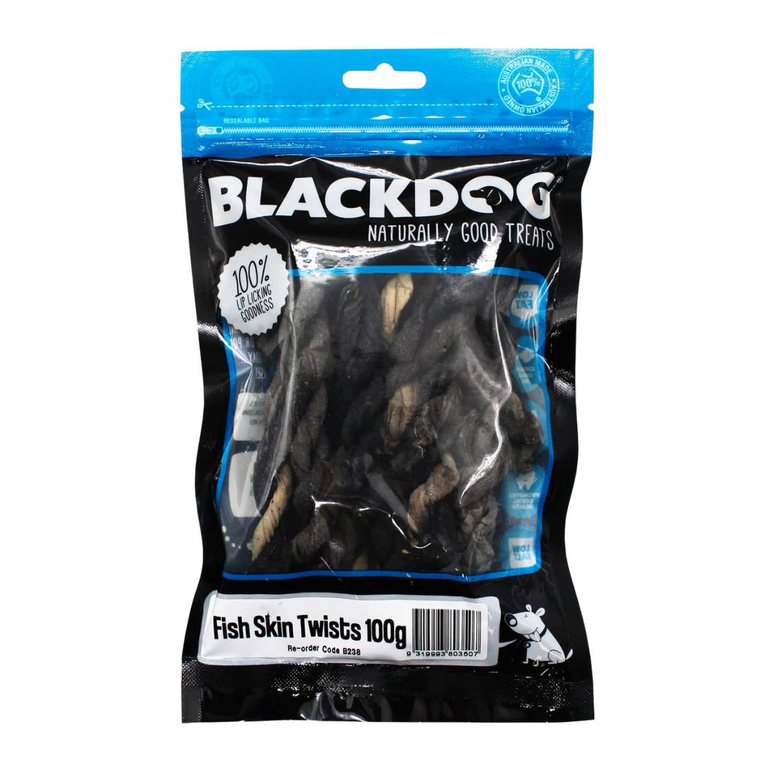 Black Dog Fish Skin Twists 100g – Tasty Dog Snacks – Pet Bites