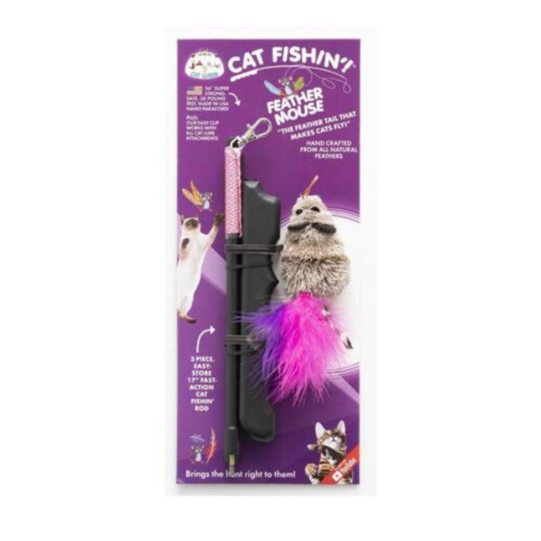 CAT LURES CAT FISHIN ROD TEASER - FEATHER MOUSE – Pet Bites