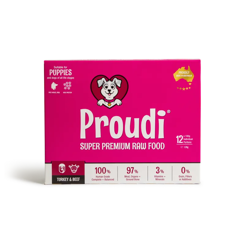 PROUDI PREMIUM RAW PUPPY FOOD TURKEY & BEEF 1.2KG (FROZEN) – Pet Bites