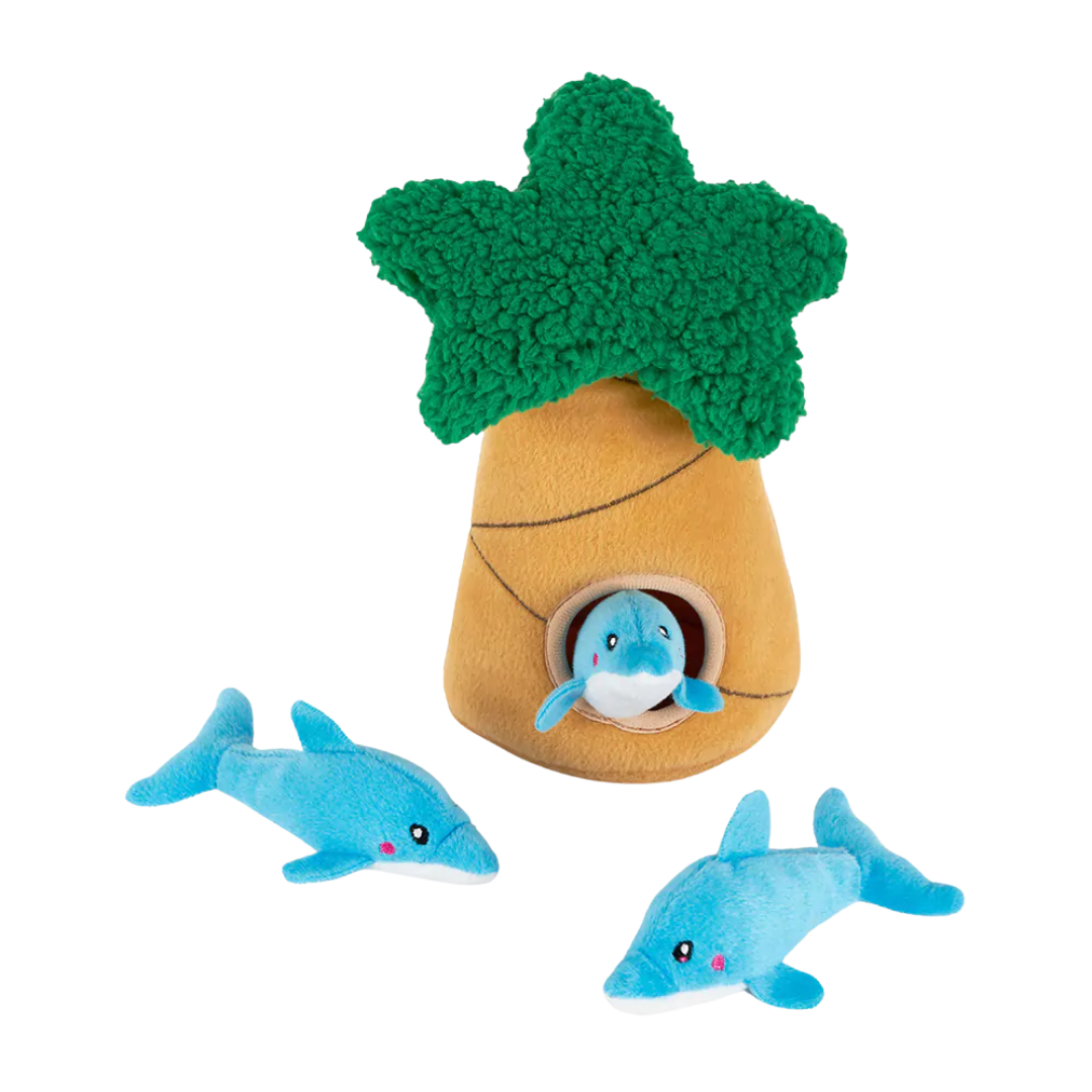 ZIPPYPAWS ZIPPY BURROW - DOLPHINS IN PALM TREE – Pet Bites