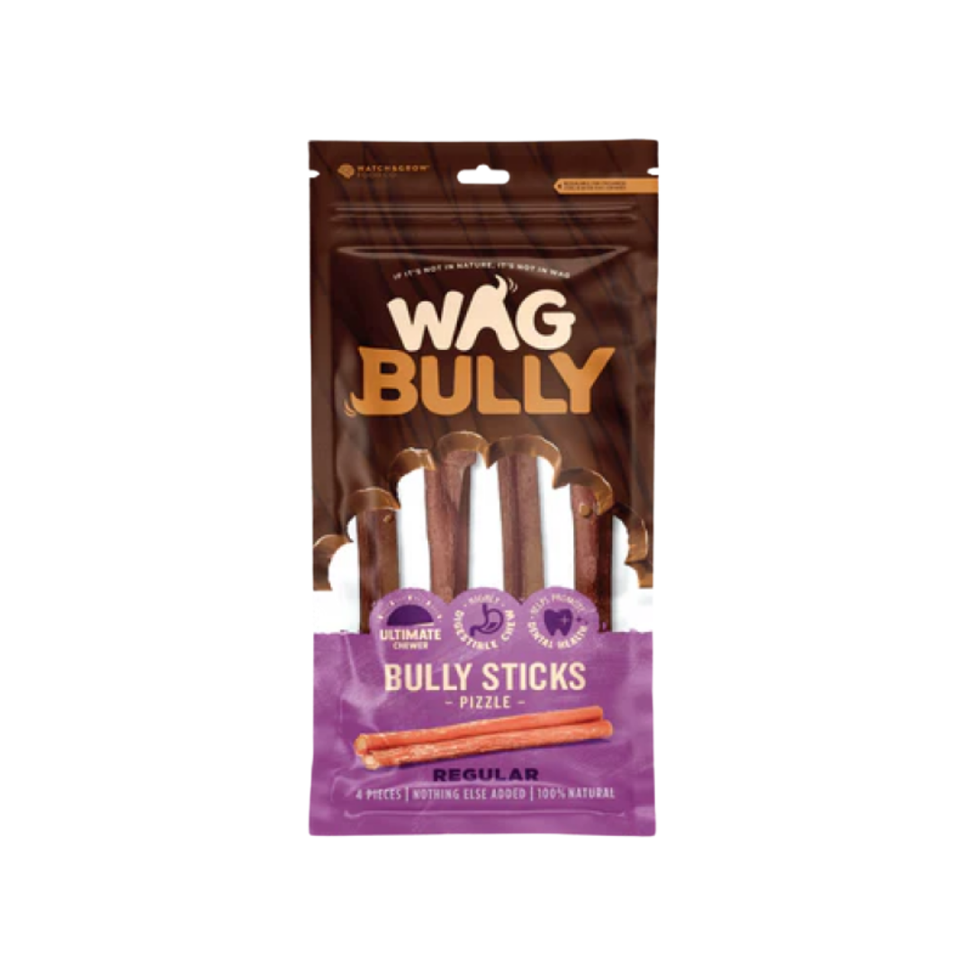 WAG Bully Stick Regular 4 Pack | Durable Natural Dog Chew – Pet Bites